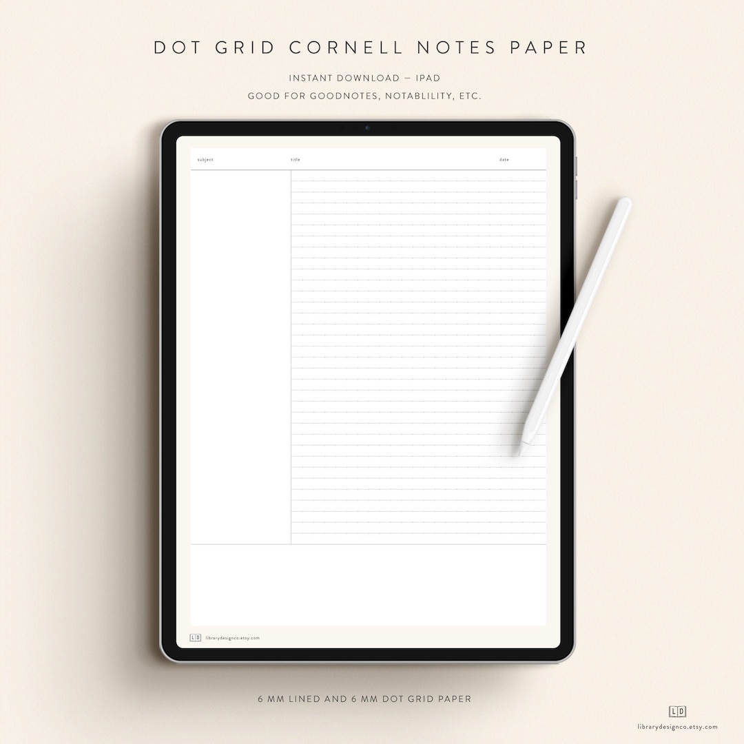 Dot Grid Cornell Note Taking Paper Download — Instant Digital Download ...