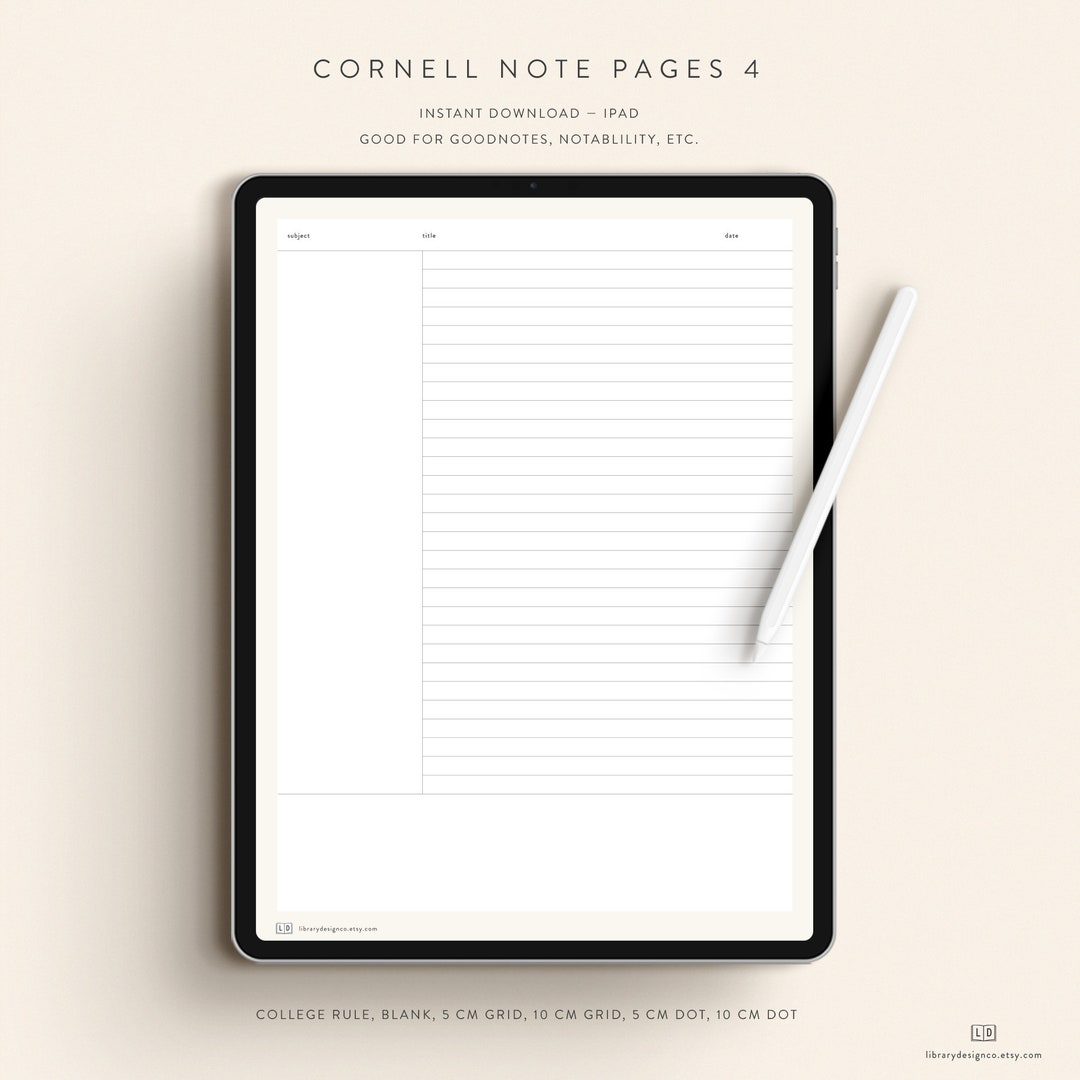 Cornell Notes 4 Student Printable Download — Instant Digital Download ...