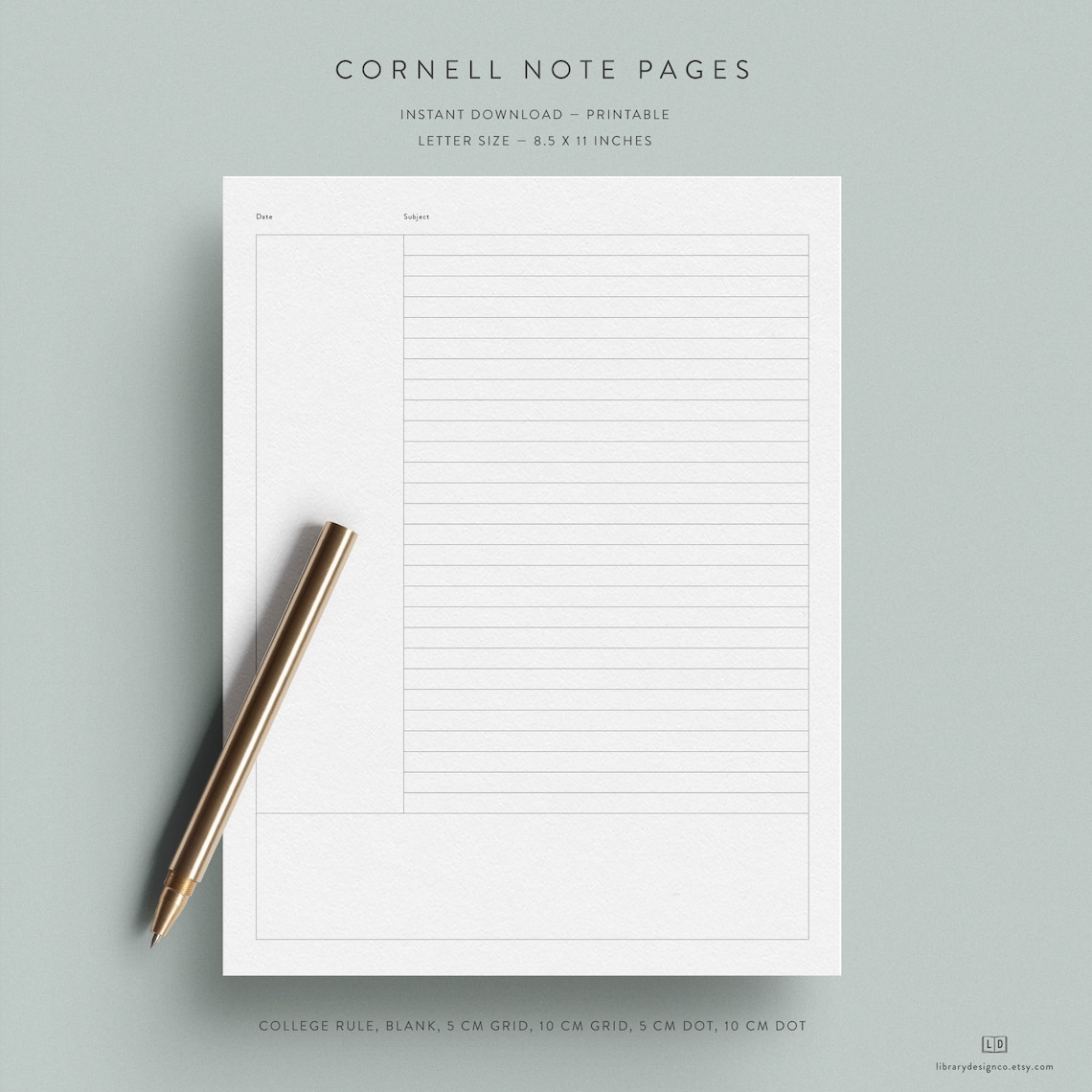 Cornell Notes Student Printable Download instant Download Letter Size ...
