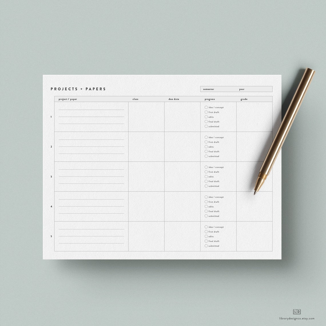 Student Project Planner Printable Download — instant Download — Letter ...