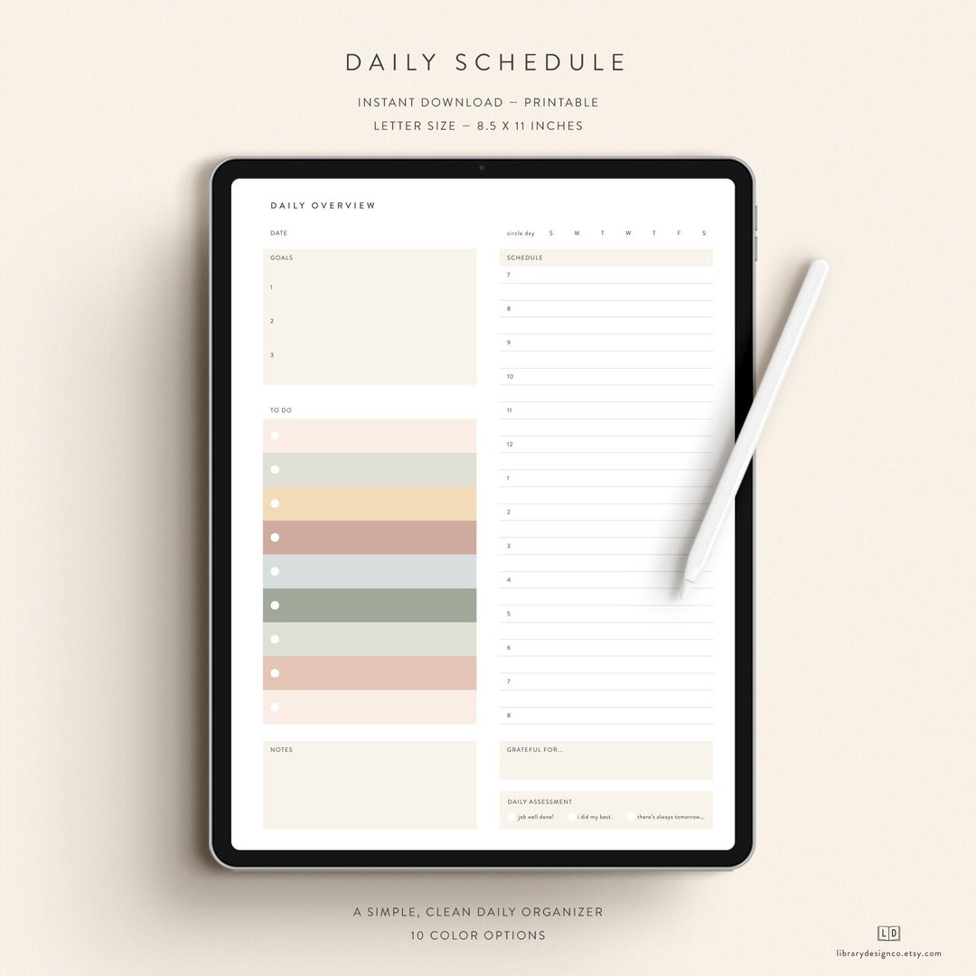 Undated Daily Schedule Planner iPad Download — 10 Color Options ...