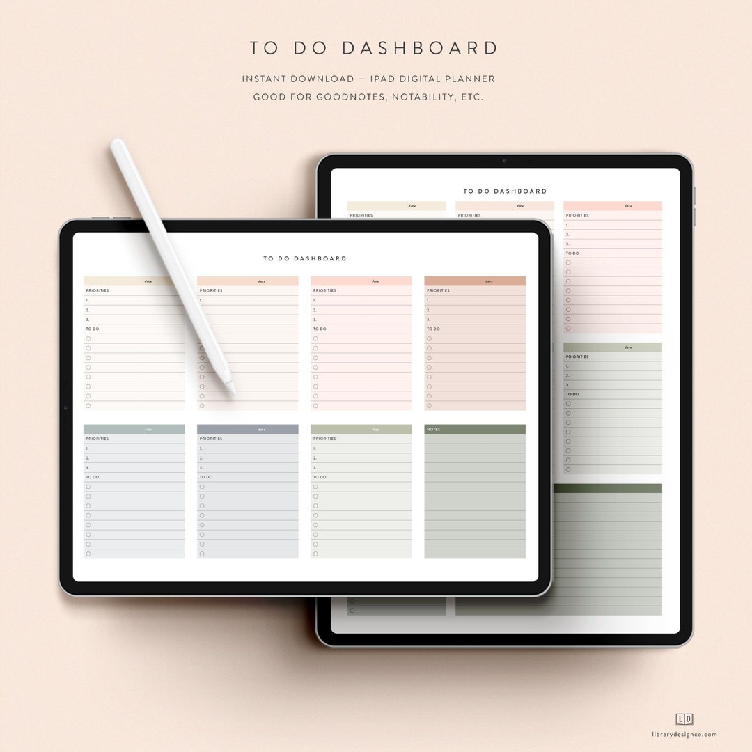 To Do Dashboard — 10 Color Options — Notability Goodnotes Xodo - Etsy