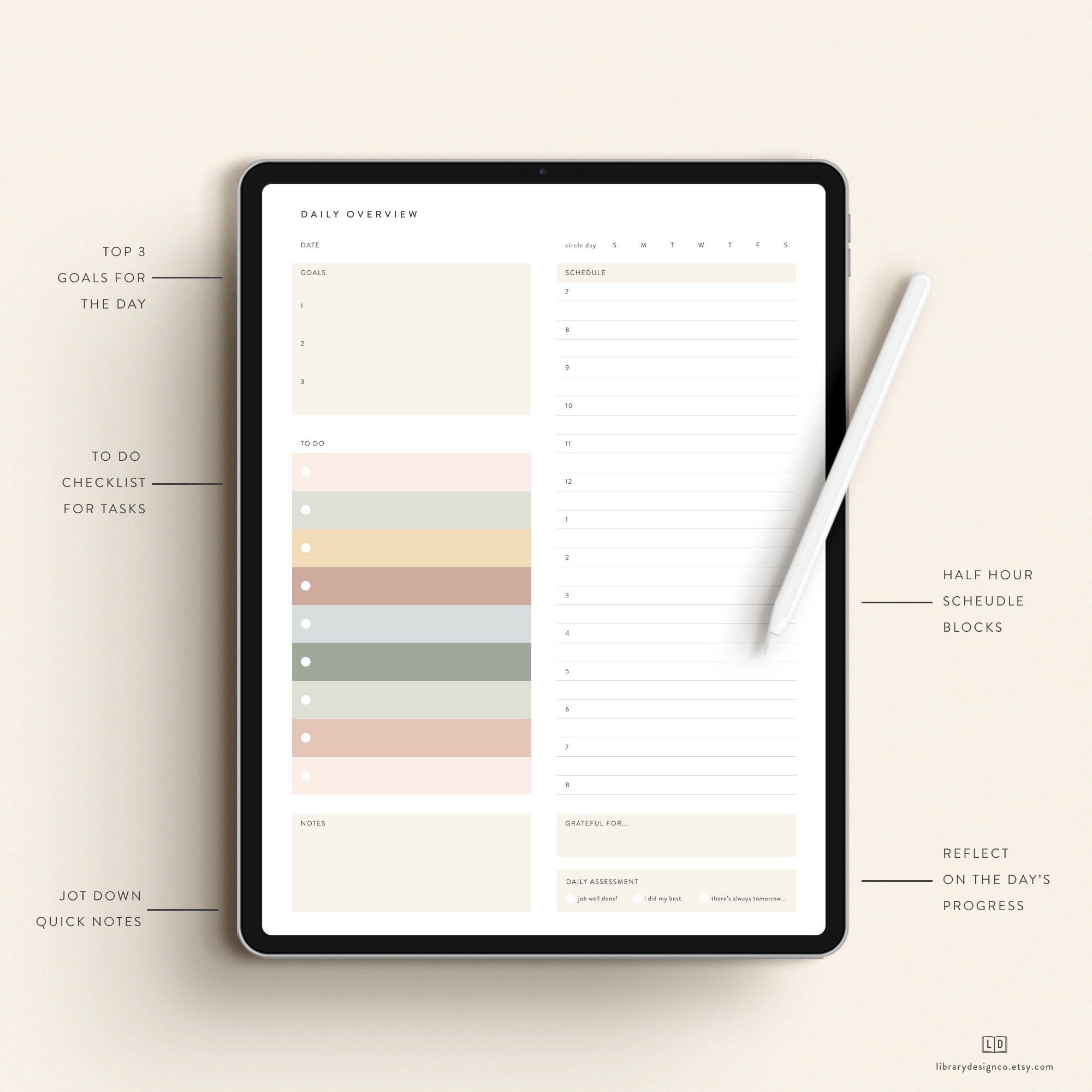 Undated Daily Schedule Planner iPad Download — 10 Color Options ...