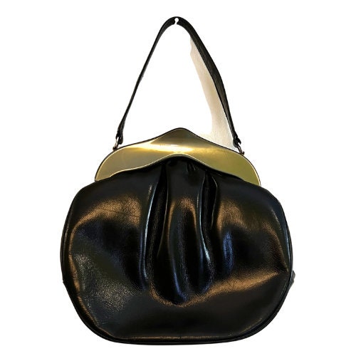 Rare 1940s/50 Schiaparelli Calf Leather Lucite Bag, Dark Navy Leather ...
