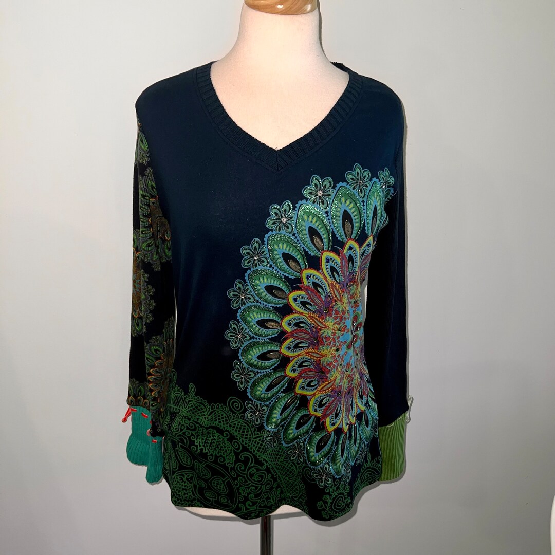 Desigual Peacock Coloured Top, Embellished Top, Vintage Gift for Her - Etsy