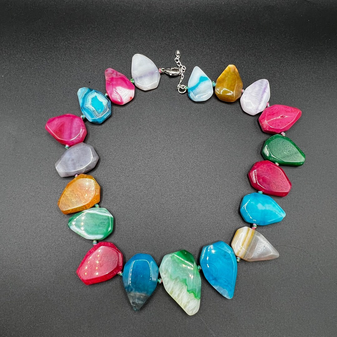 Gorgeous Statement Coloured Stone Necklace, Dyed Stone Necklace ...