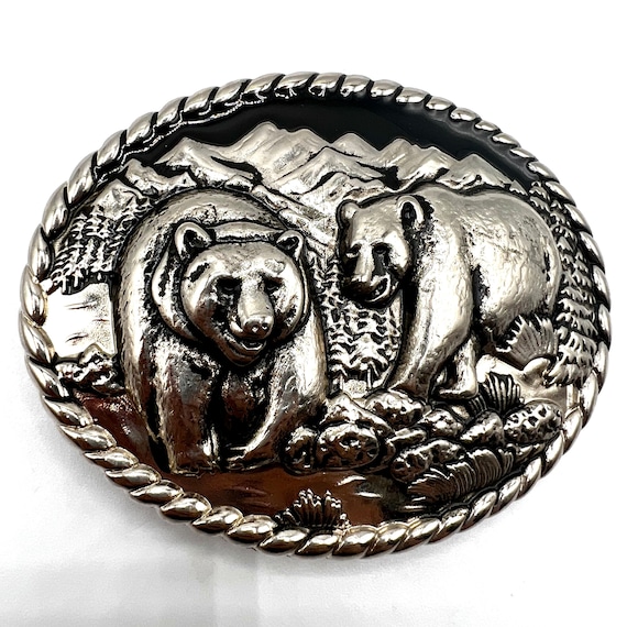 Numbered Silver Grizzly Bear belt buckle, carved doub… - Gem