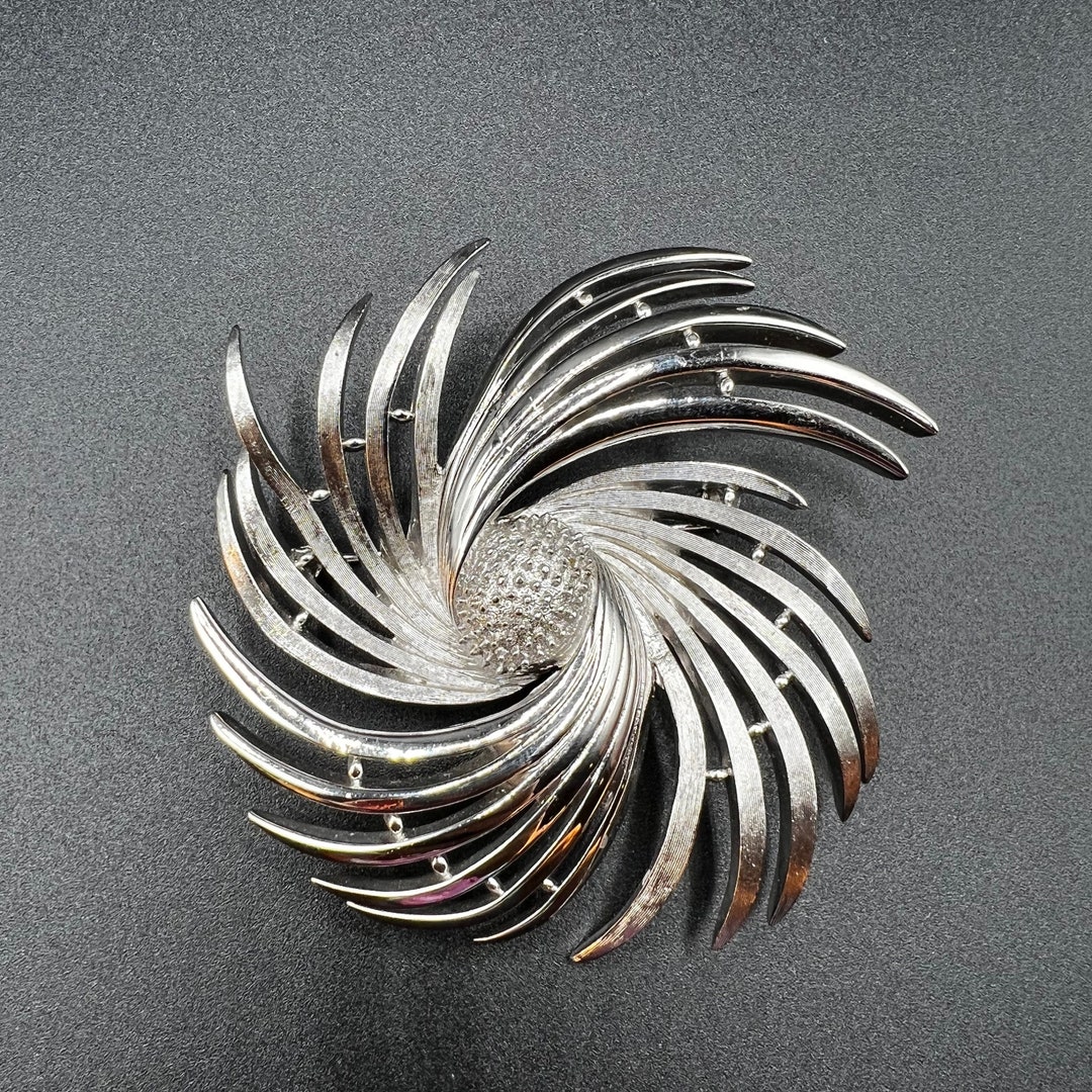 Silver Crown Trifari Pinwheel Brooch, 1960s Brooch, Trifari Electra Collection, Vintage ...