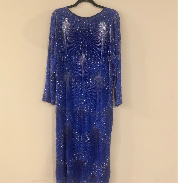 Beautiful royal blue Art Deco style beaded silk dress… - Gem