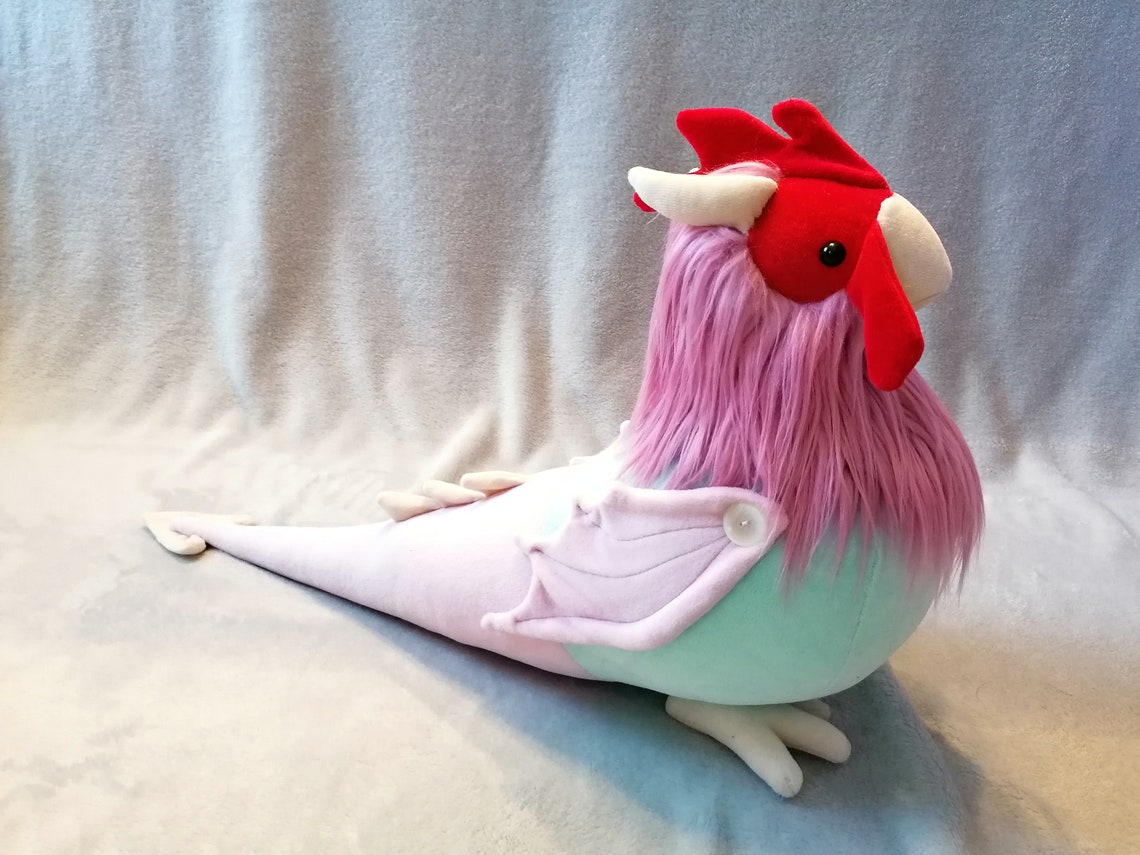 Big Cockatrice Basilisk Stuffed Animal OOAK Candy Pink Blue Toy Doll ...