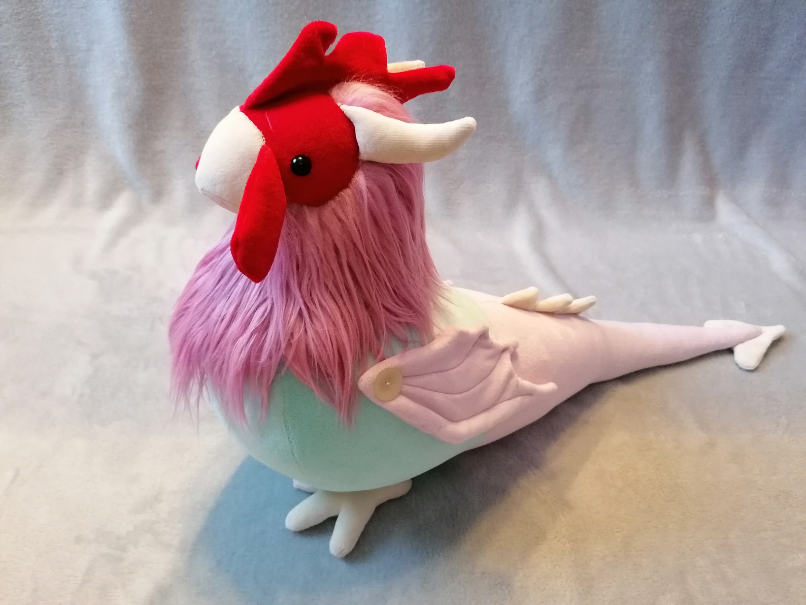 Big Cockatrice Basilisk Stuffed Animal OOAK Candy Pink Blue Toy Doll ...