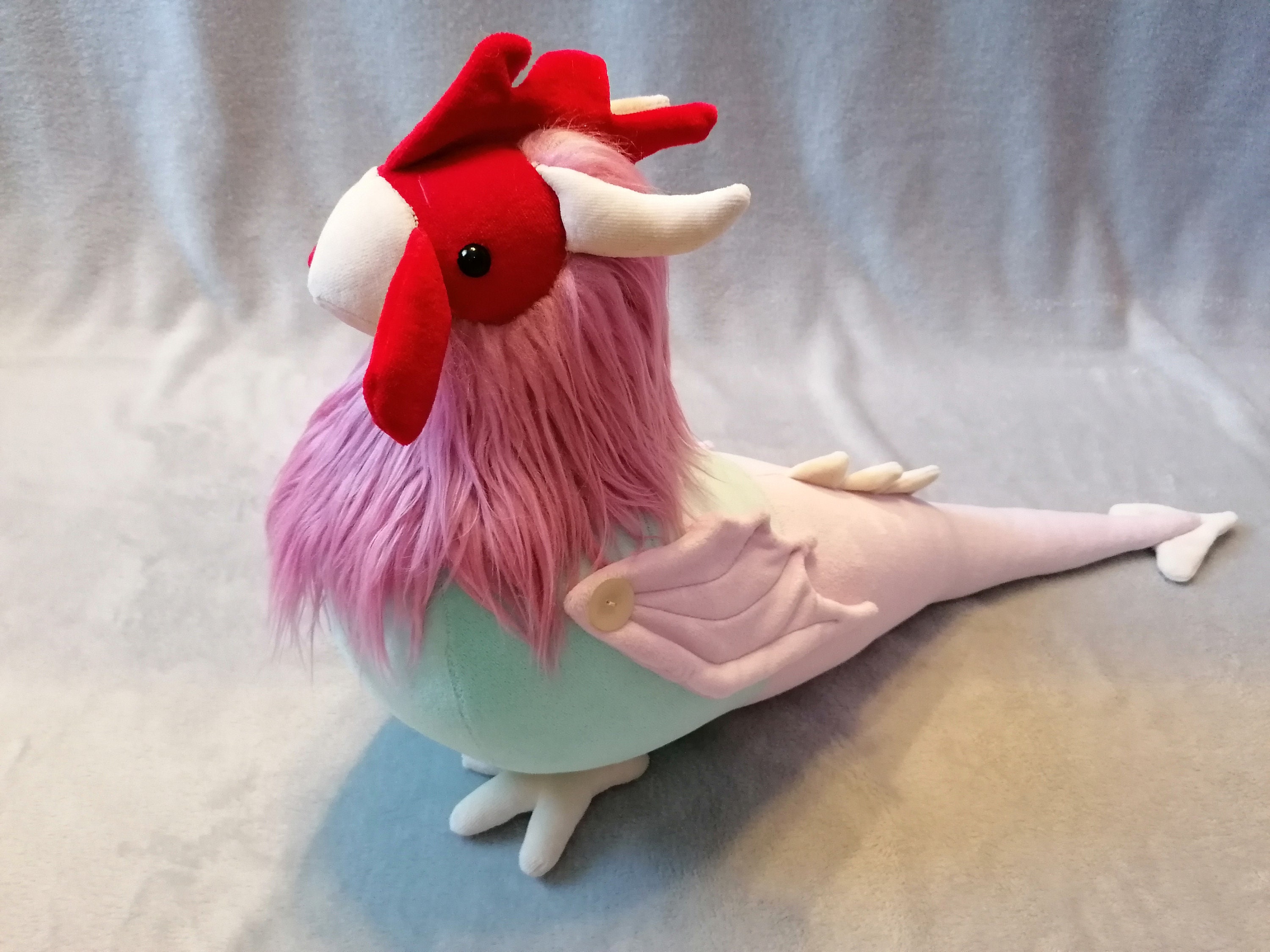 Big Cockatrice Basilisk Stuffed Animal OOAK Candy Pink Blue Toy Doll ...
