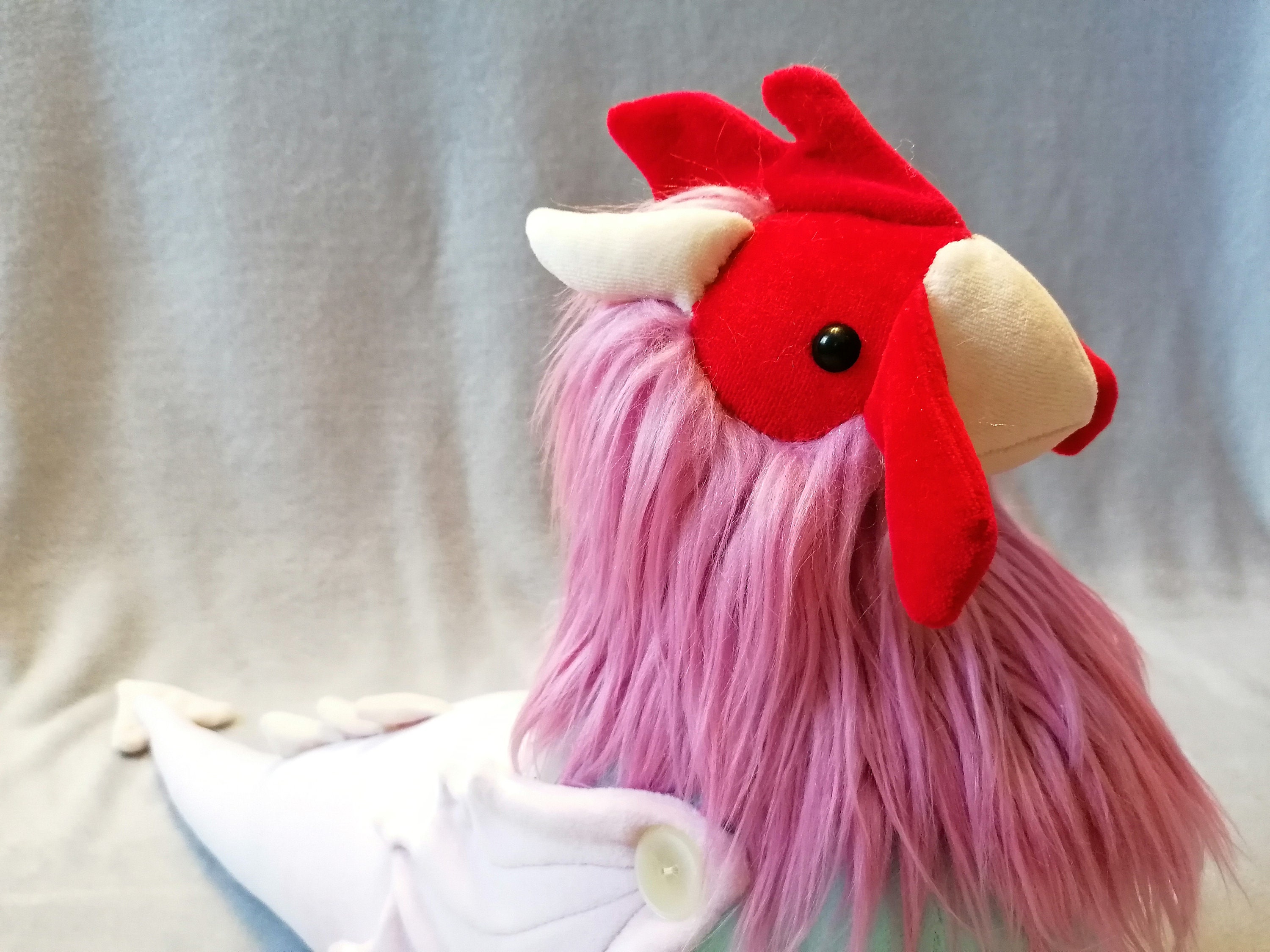 Big Cockatrice Basilisk Stuffed Animal OOAK Candy Pink Blue Toy Doll ...