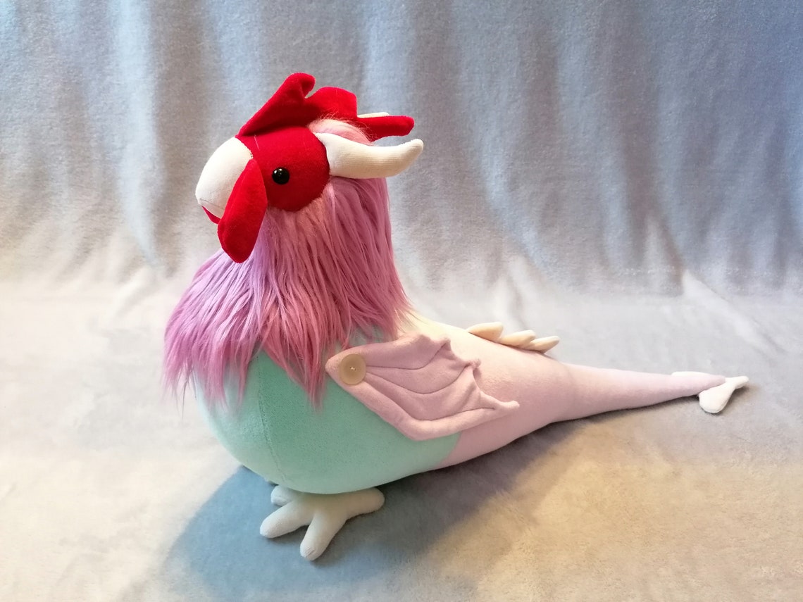 Big Cockatrice Basilisk Stuffed Animal OOAK Candy Pink Blue Toy Doll ...