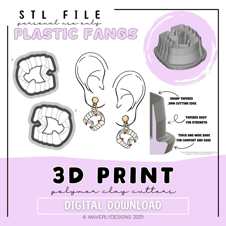 Plastic Fangs - Digital Download - STL Polymer Clay Cutter - Print Your ...