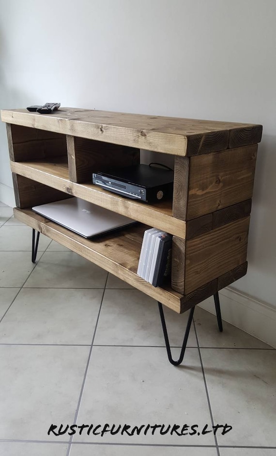 Industrial Hairpin Legs Tv Unit tv Cabinet chunky Rustic Handmade Furniture solid Pine Wood many Colours Etsy