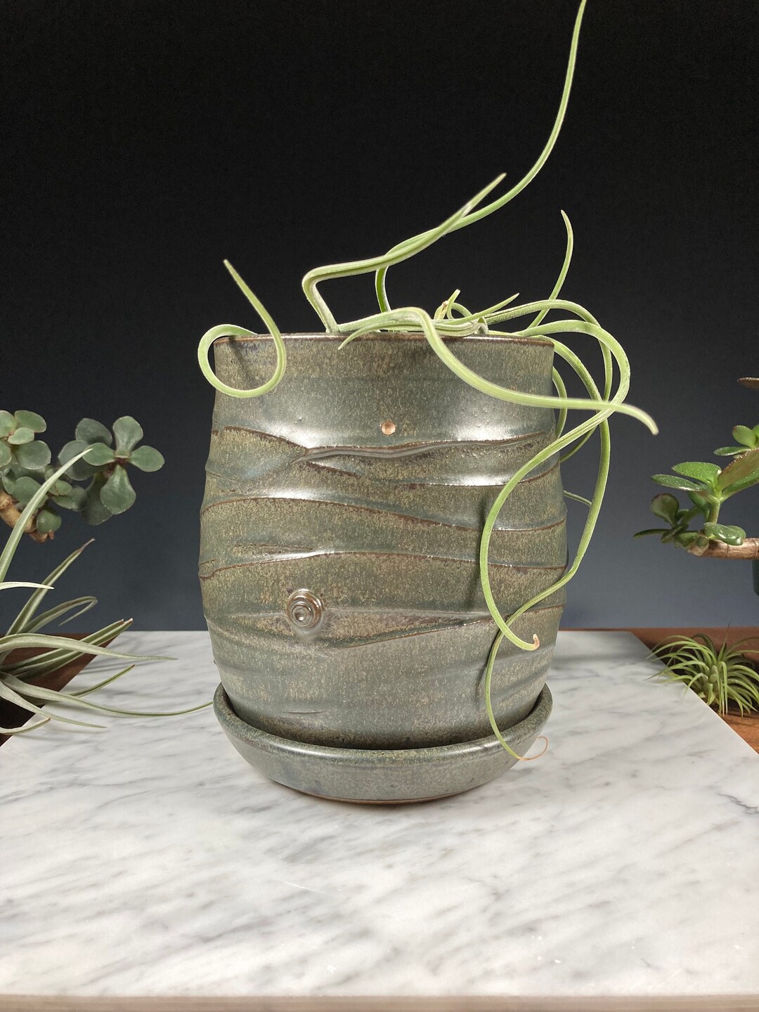 Ceramic Planter With Water Catch, Wheel Thrown Stoneware Pottery in ...