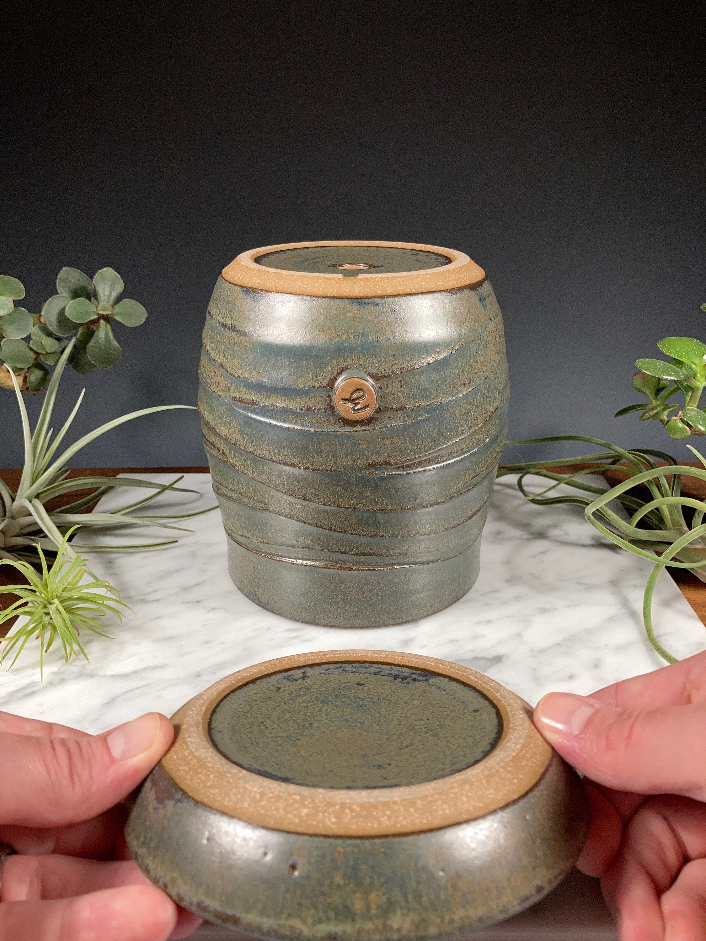 Ceramic Planter With Water Catch, Wheel-thrown Stoneware Pottery in ...