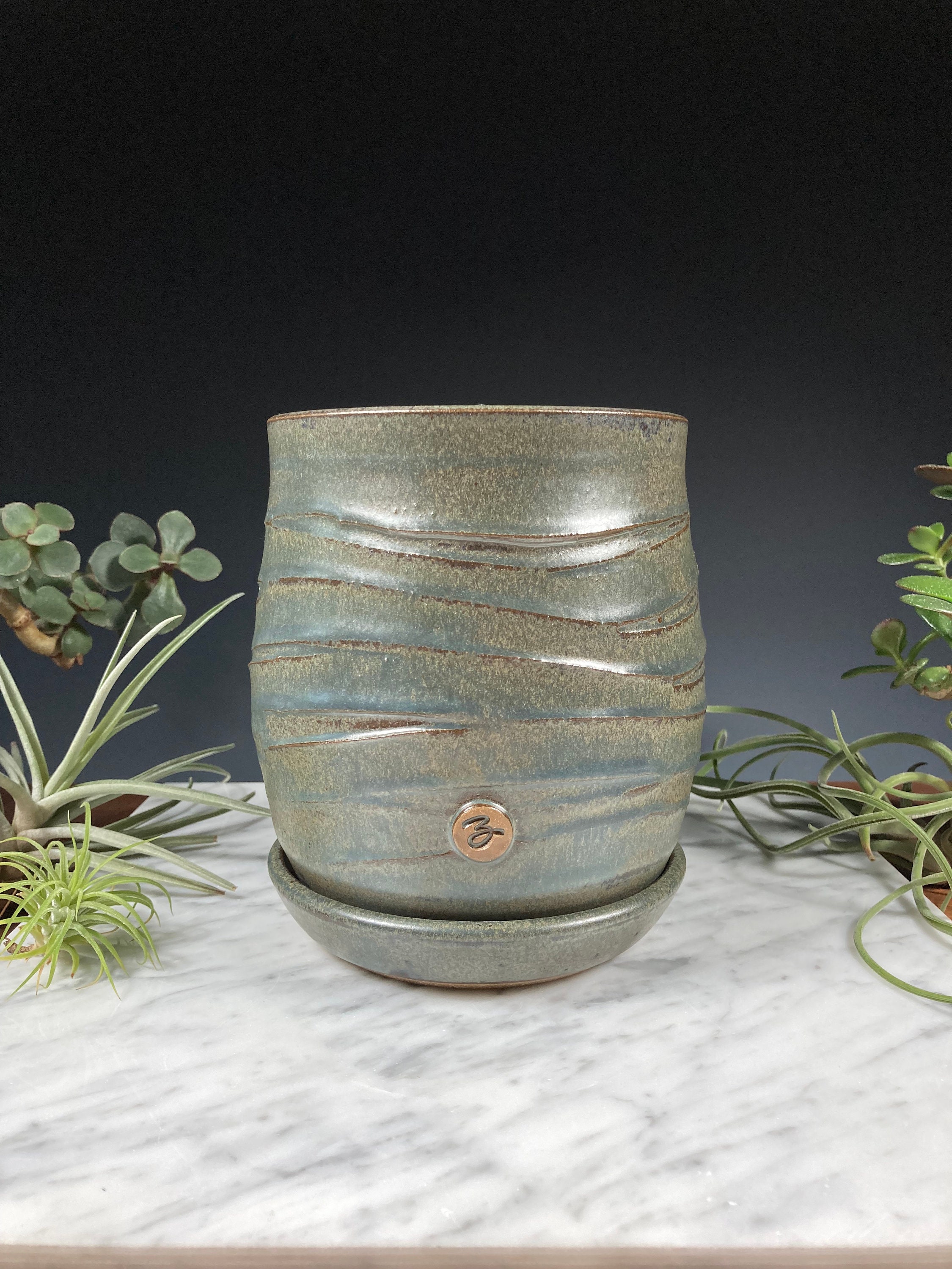 Ceramic Planter With Water Catch, Wheel-thrown Stoneware Pottery in ...