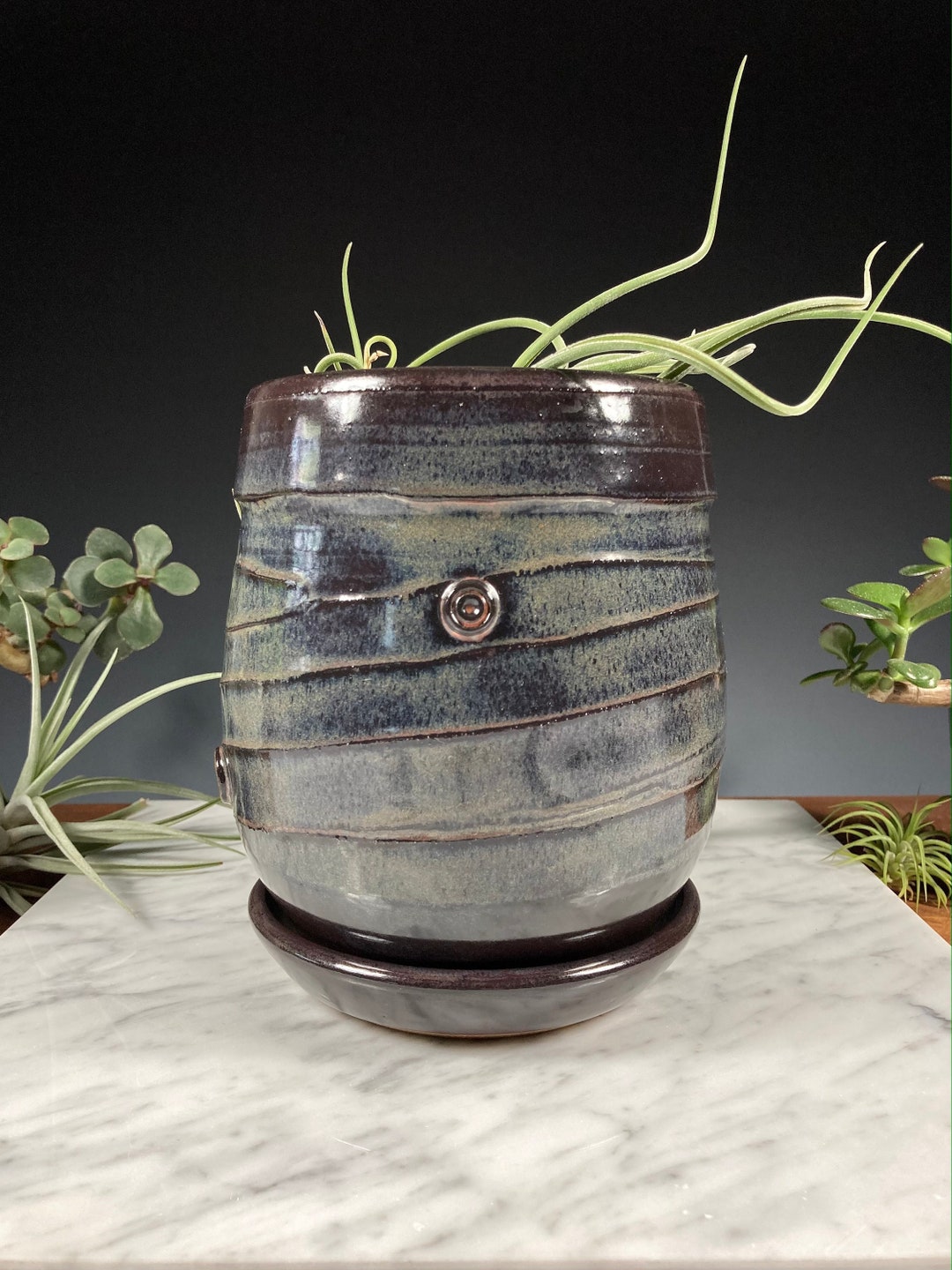 Ceramic Planter With Water Catch, Wheel Thrown Stoneware Pottery in ...
