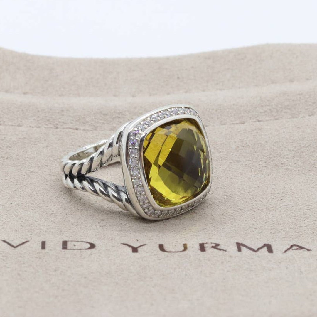 David Yurman Sterling Silver 14mm Albion Yellow Citrine & Diamond Ring ...