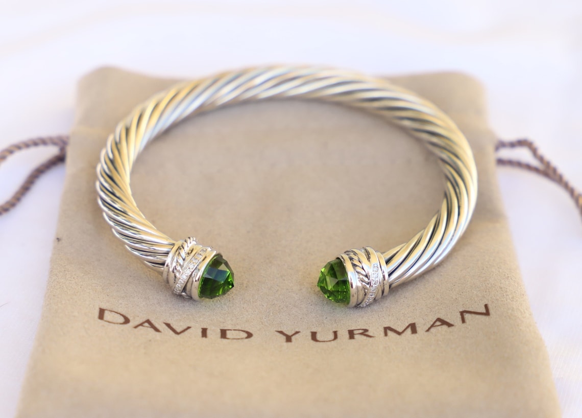 David Yurman Sterling Silver 7mm Cable Crossover Peridot & Diamond ...