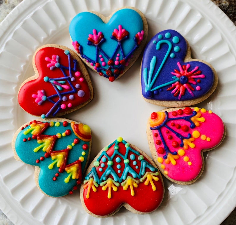 6 - Mini Sweetheart Cookies/hand Made Royal Icing Sugar Cookies ...