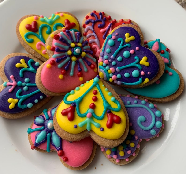 6 - Mini Sweetheart Cookies/hand Made Royal Icing Sugar Cookies ...
