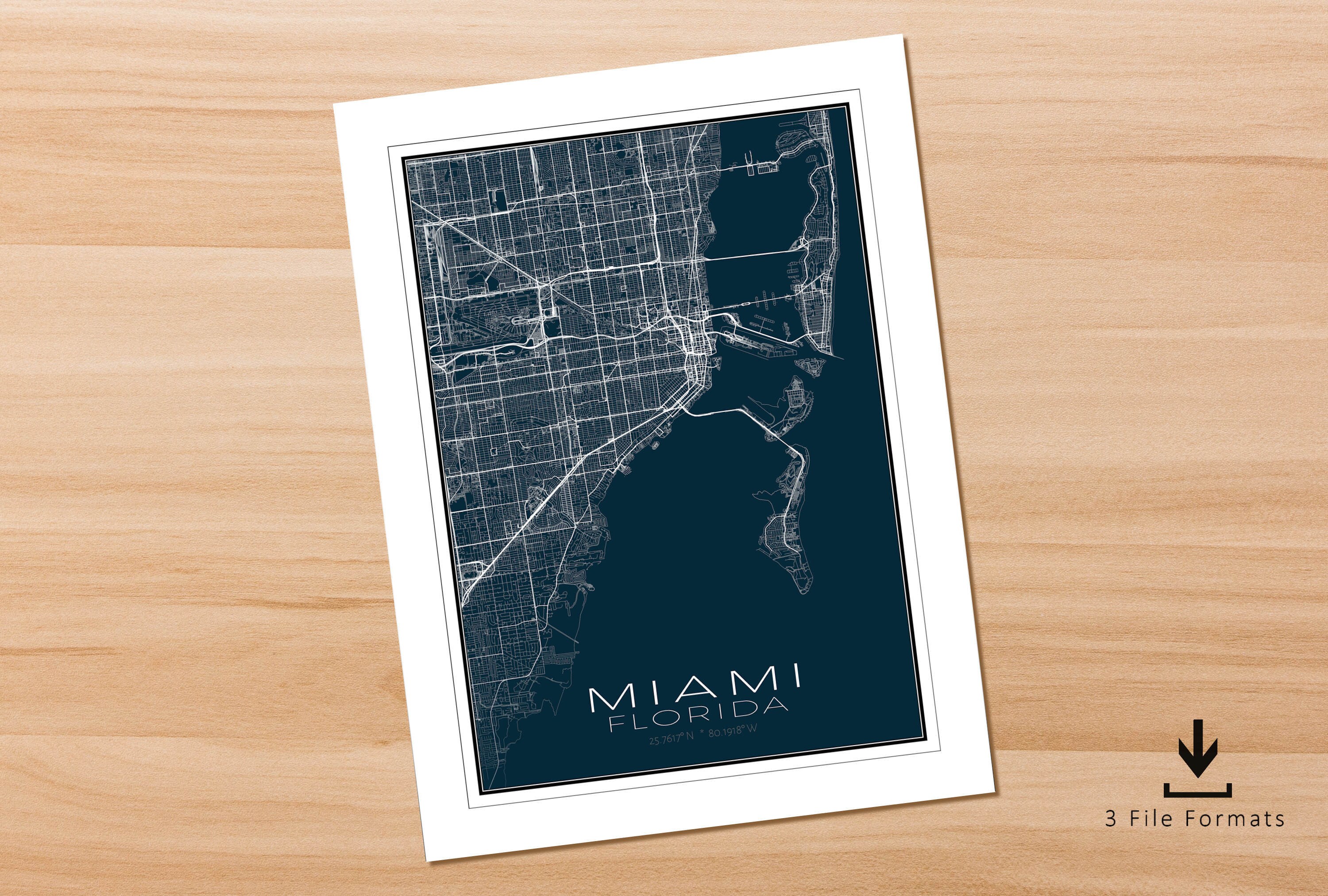 High Resolution Printable Map of Miami. Instant Download. - Etsy
