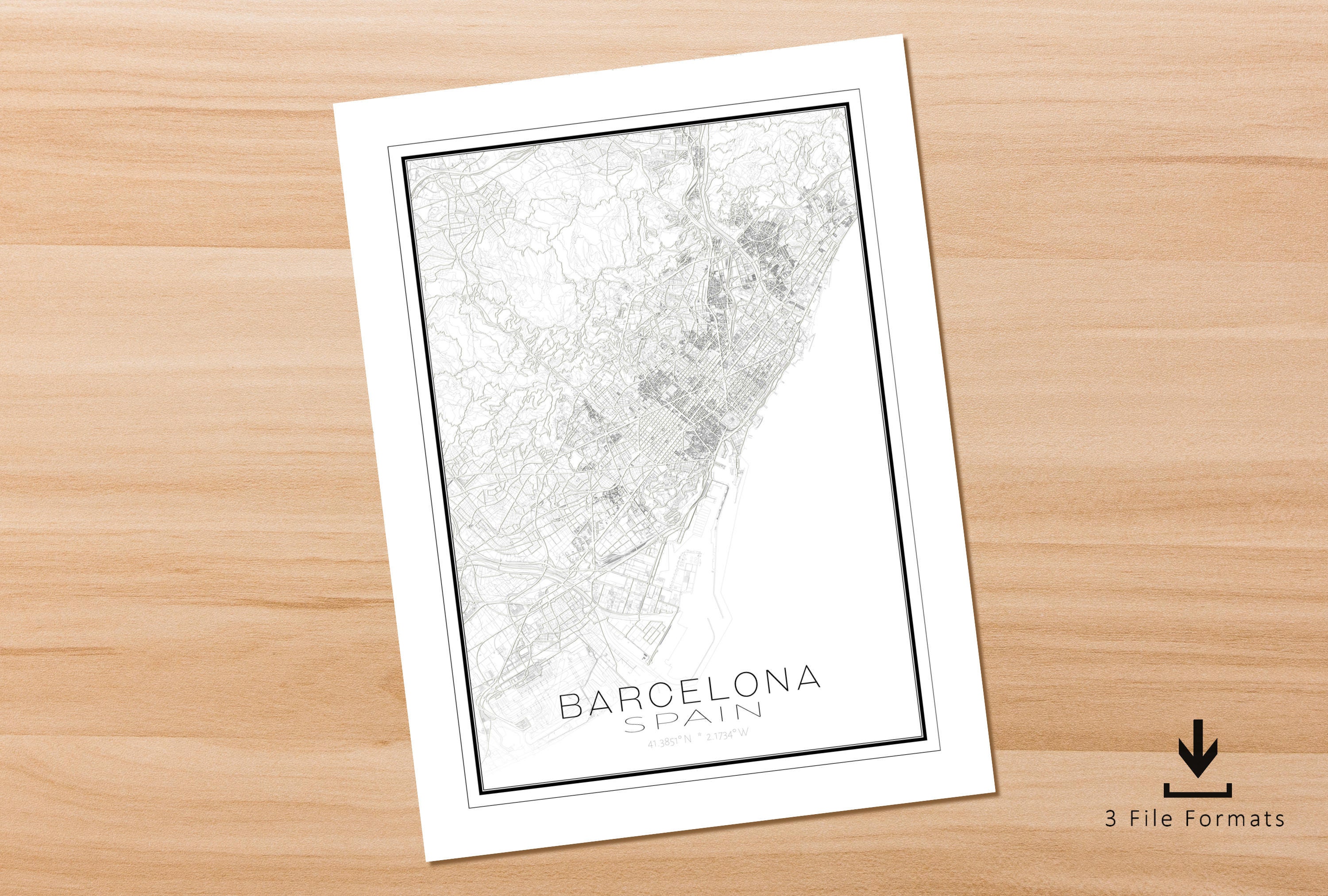 High Resolution Printable Map of Barcelona. Instant Download. - Etsy