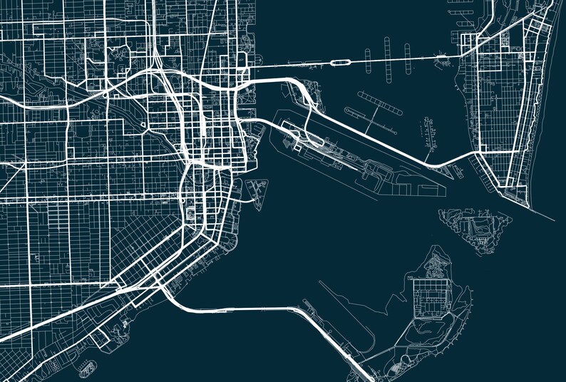 High Resolution Printable Map of Miami. Instant Download. - Etsy