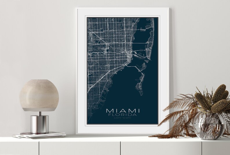 High Resolution Printable Map of Miami. Instant Download. - Etsy