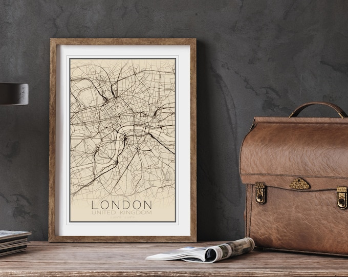London Map Print, London Map Poster Wall Art, London City Map, London ...