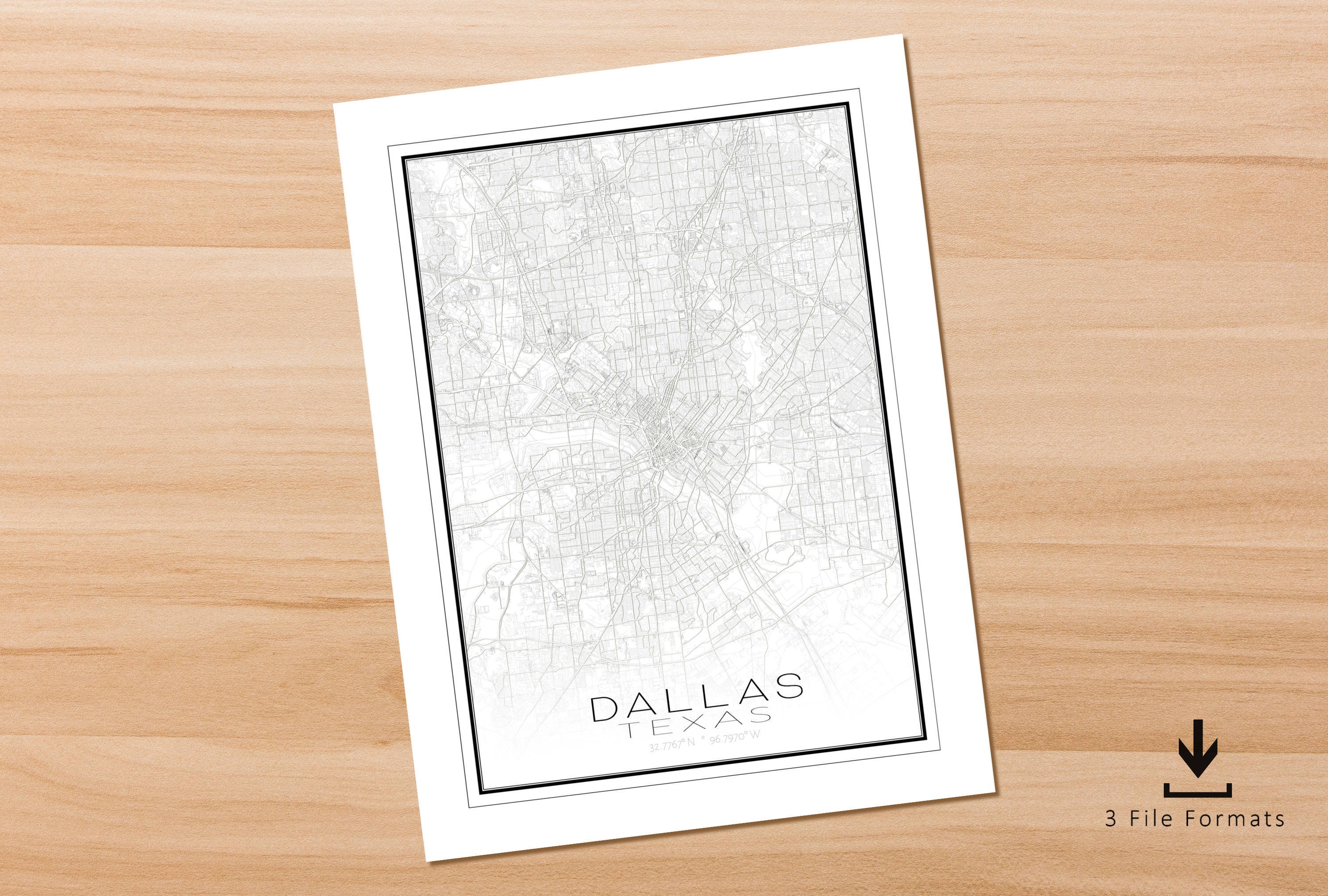 High Resolution Printable Map of Dallas. Instant Download. - Etsy