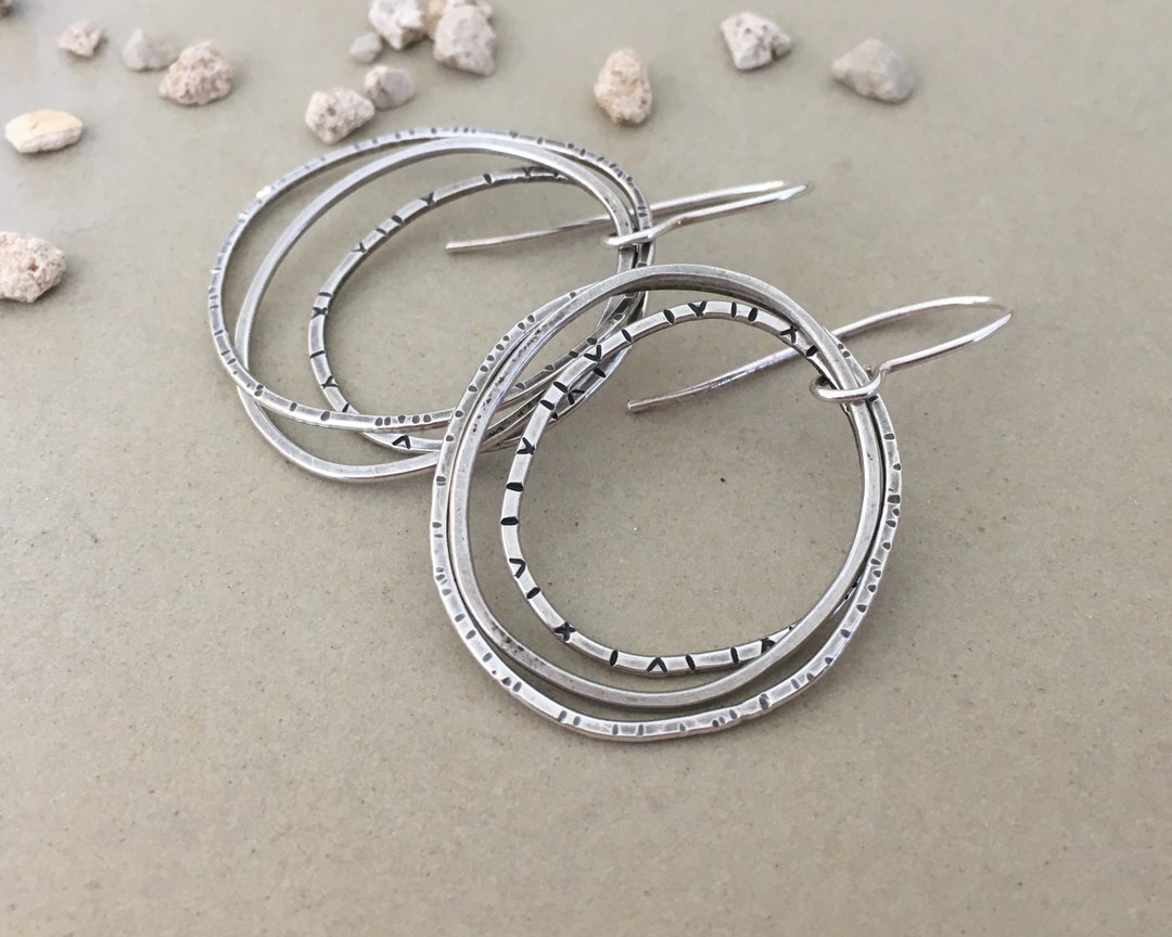 Multiple Hoop Earrings Irregular Textured Triple Hoops Oxidized ...