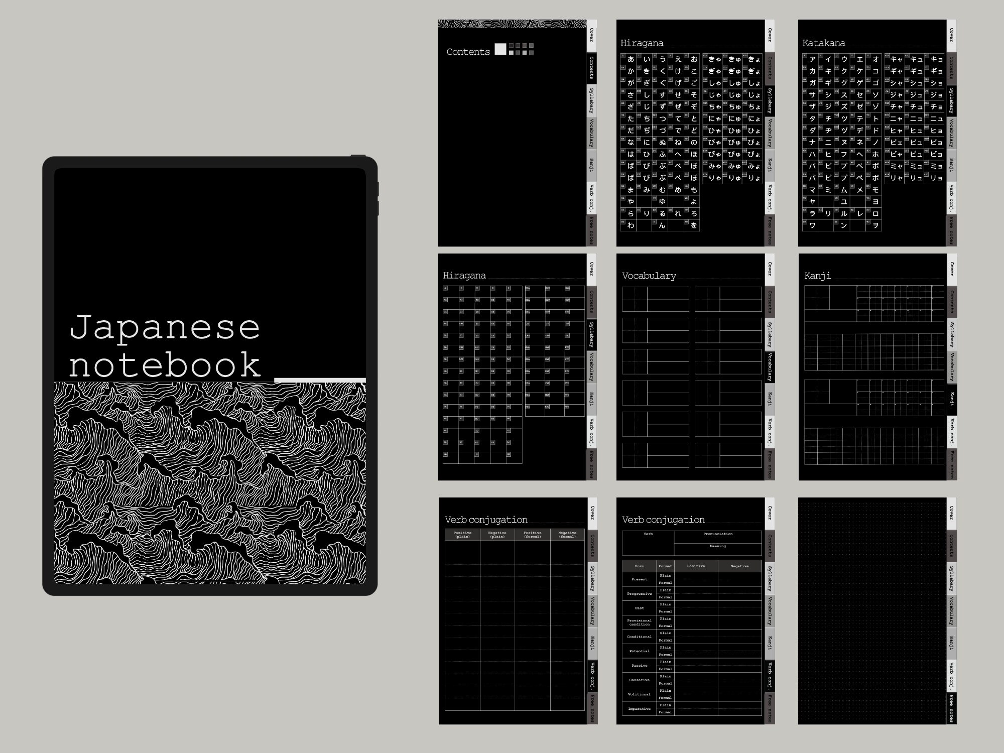 Japanese Notebook_black Theme PDF Goodnotes Compatible Keynote File ...
