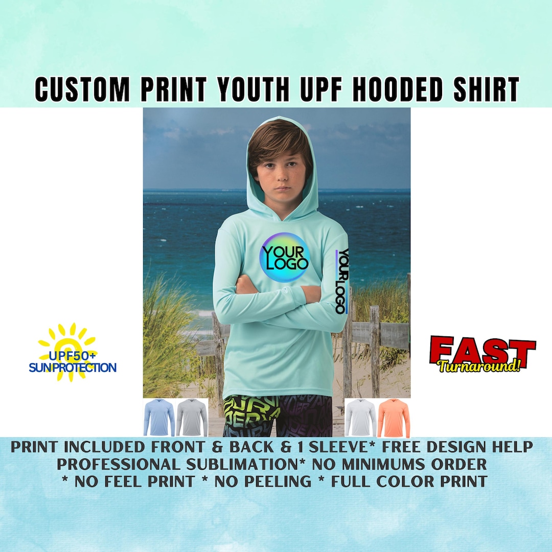 Custom Printed Youth UPF Hooded Shirt, UPF50+ SUN PROTECTION, Drifit ...