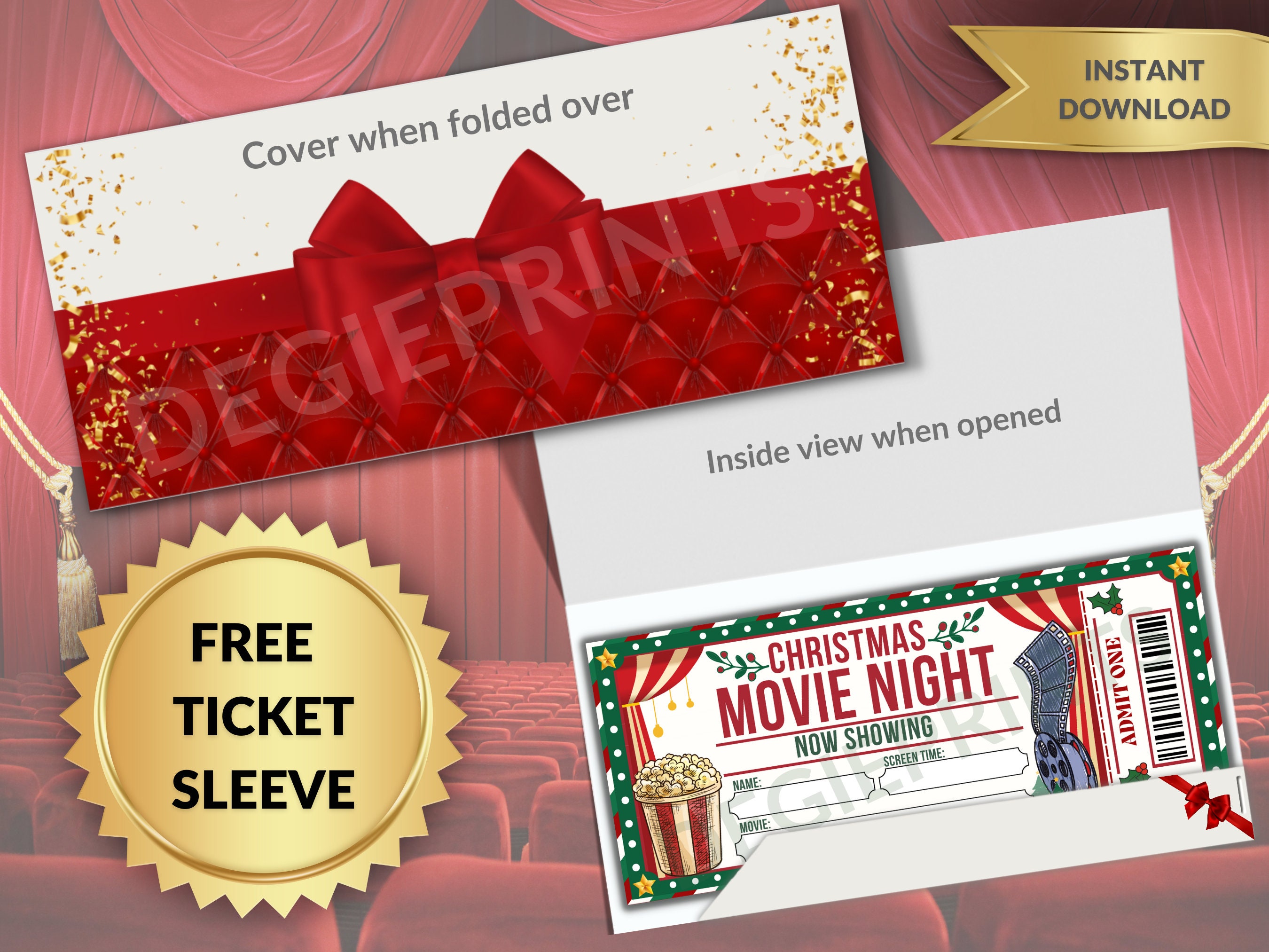 Printable Personalised Surprise Christmas Movie Night Ticket Cinema ...
