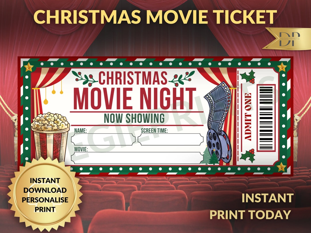 Printable Personalised Surprise Christmas Movie Night Ticket Cinema ...