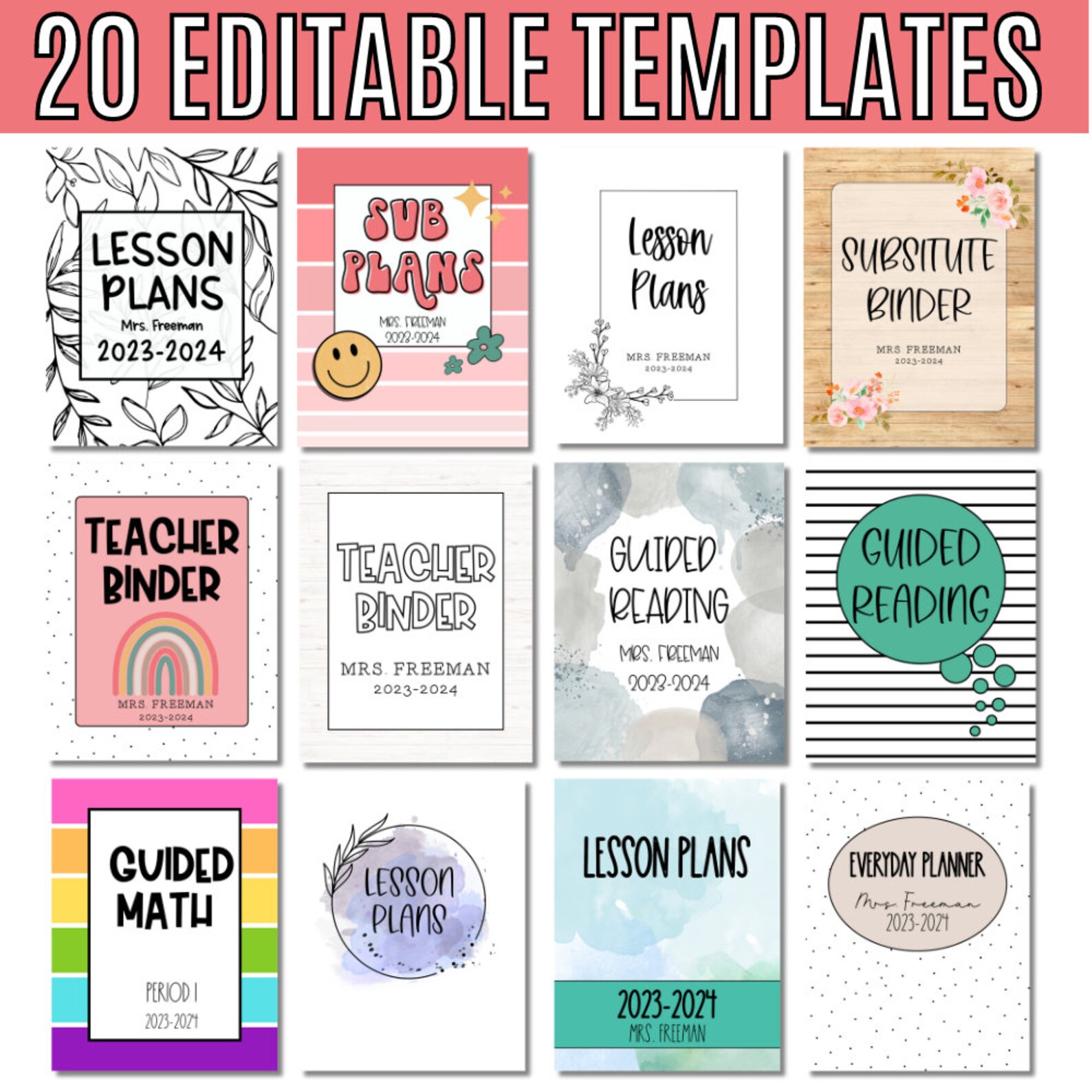 Editable Teacher Binder Cover Templates - Etsy