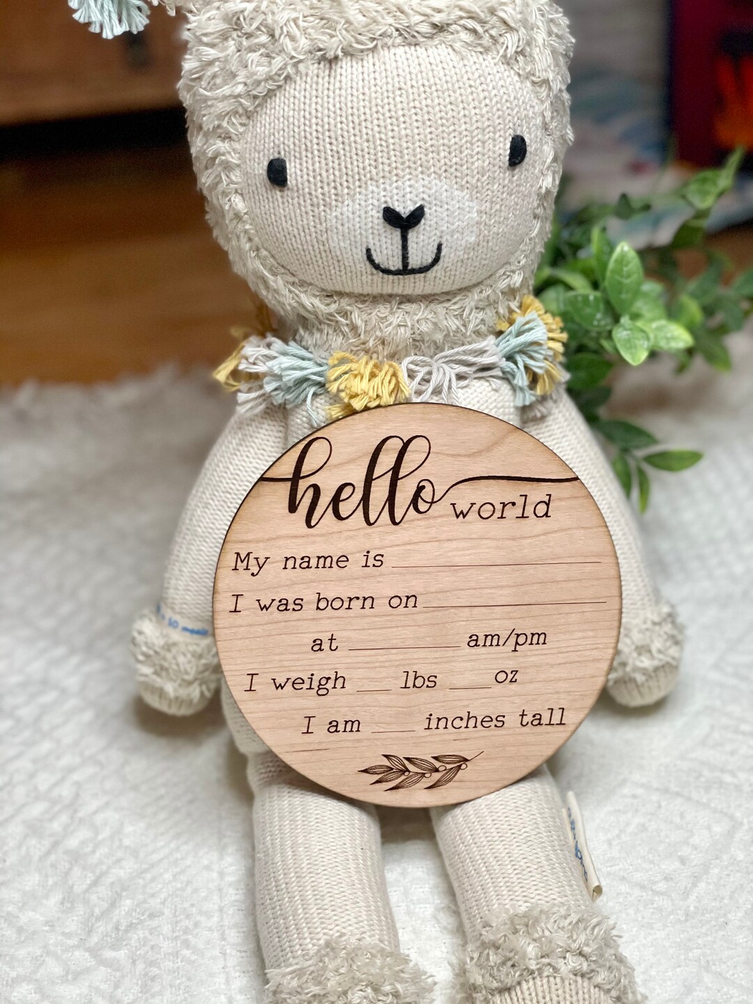 Newborn Welcome Wood Sign | Wooden Weight Date Baby Photo Card | Baby ...