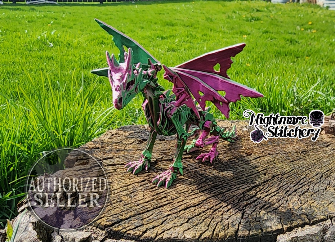 Ethereal Dragon With Wings, Red & Green 3D Printed Dragon, Baby Dragon ...