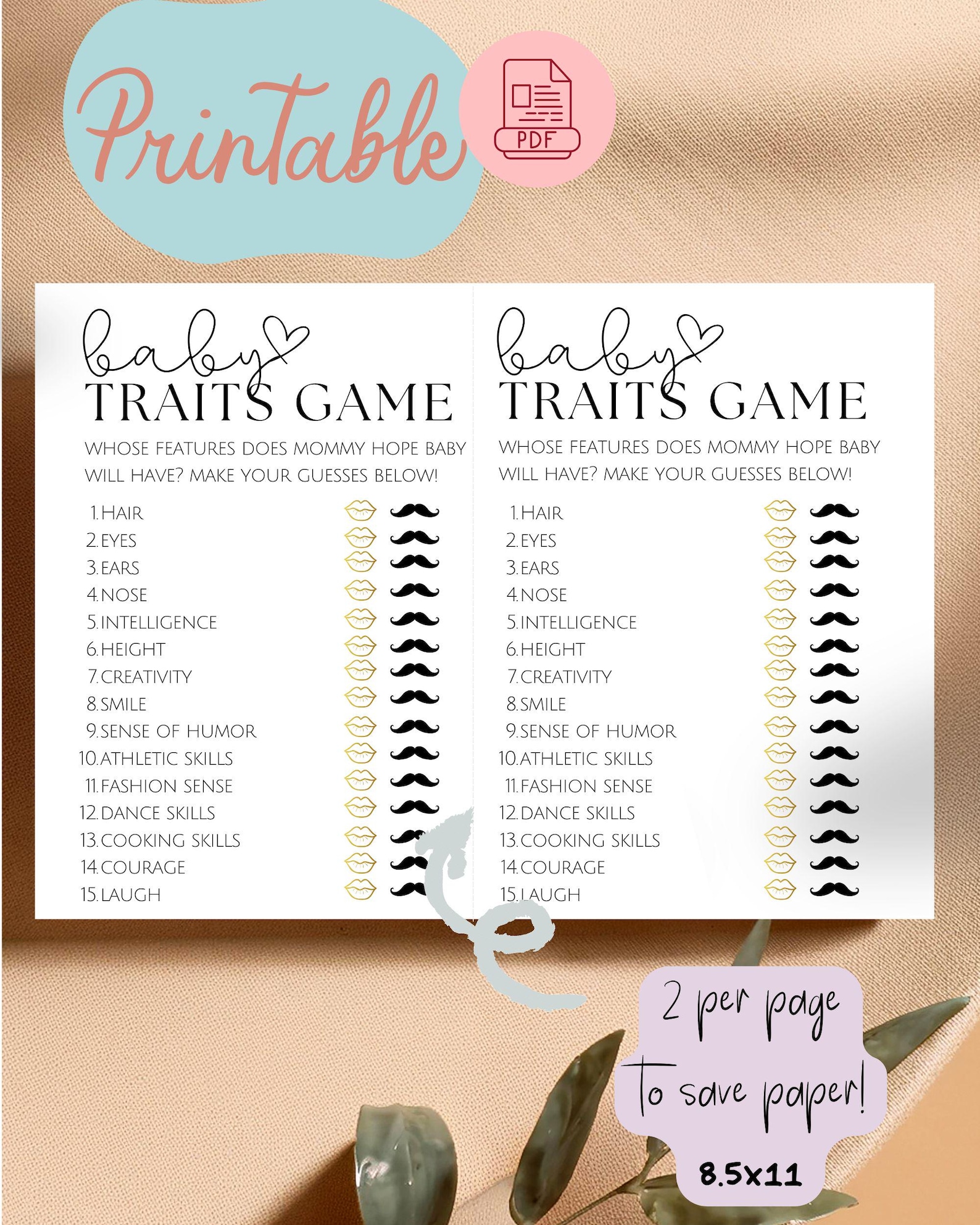 Baby Shower Baby Traits Game Printable | Fun Baby Shower Games Digital ...
