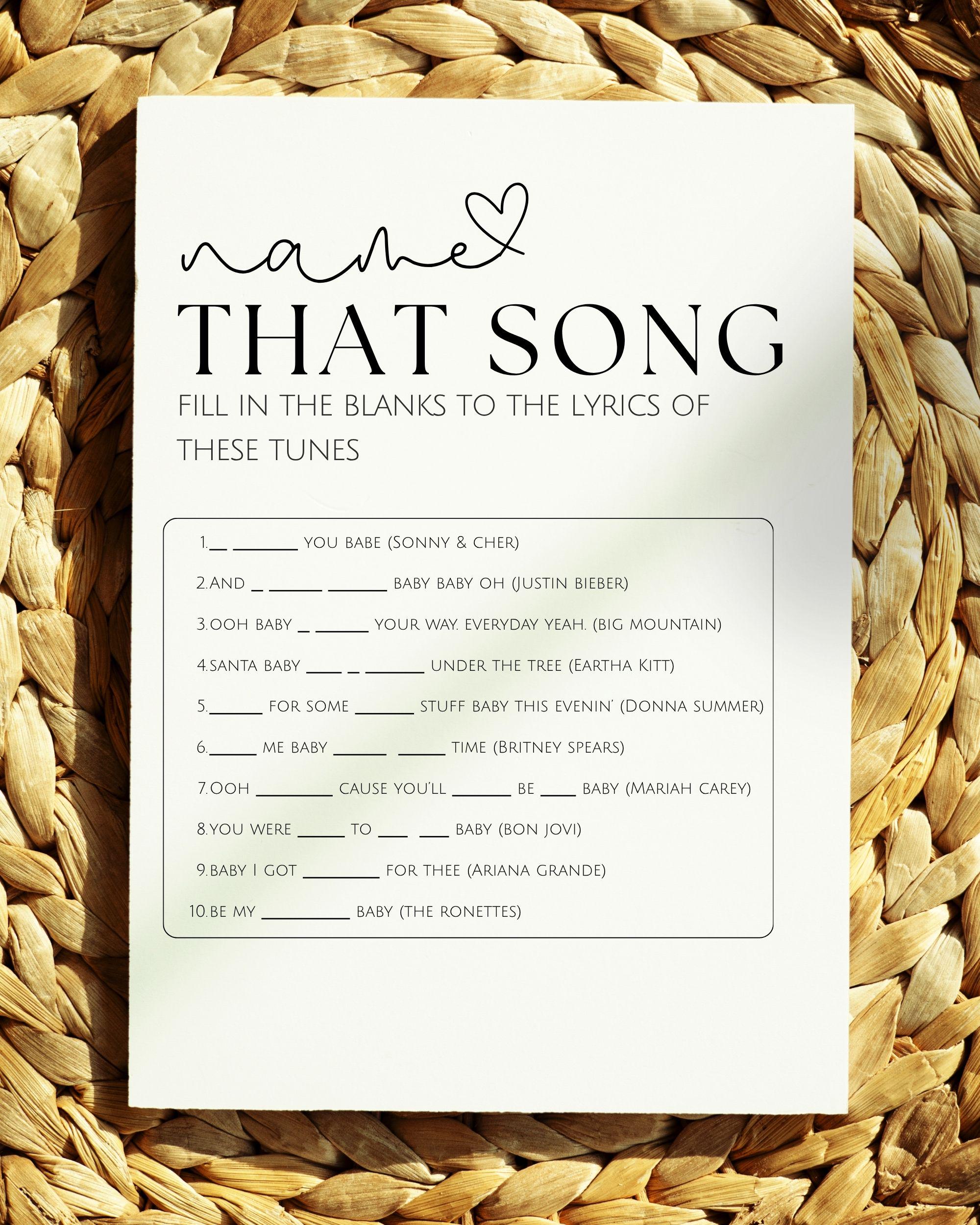 Name That Song Baby Shower Game Printable | Fun Baby Shower Games ...