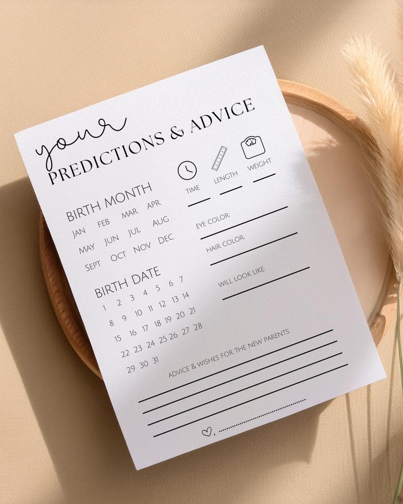 Baby Shower Predictions Game Printable | Fun Baby Shower Games Digital ...