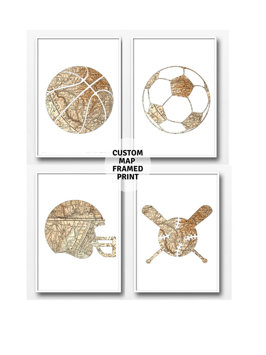 Custom Map Framed Print - Any City/state Personalized Gift for Sports ...