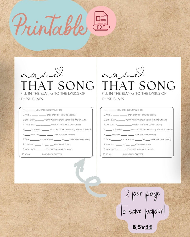 Name That Song Baby Shower Game Printable | Fun Baby Shower Games ...