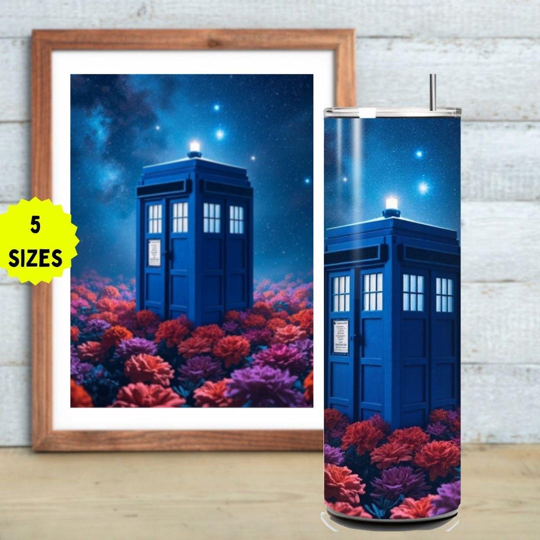 Doctor Who PNG Tardis Wall Tumbler Design, Printable Police Box Flowers ...