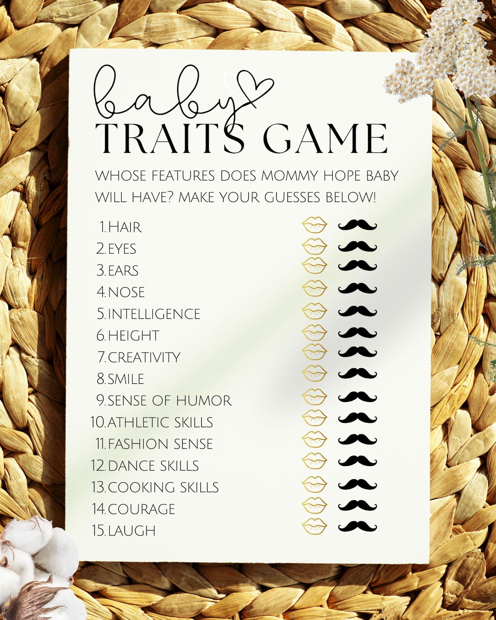 Baby Shower Baby Traits Game Printable | Fun Baby Shower Games Digital ...