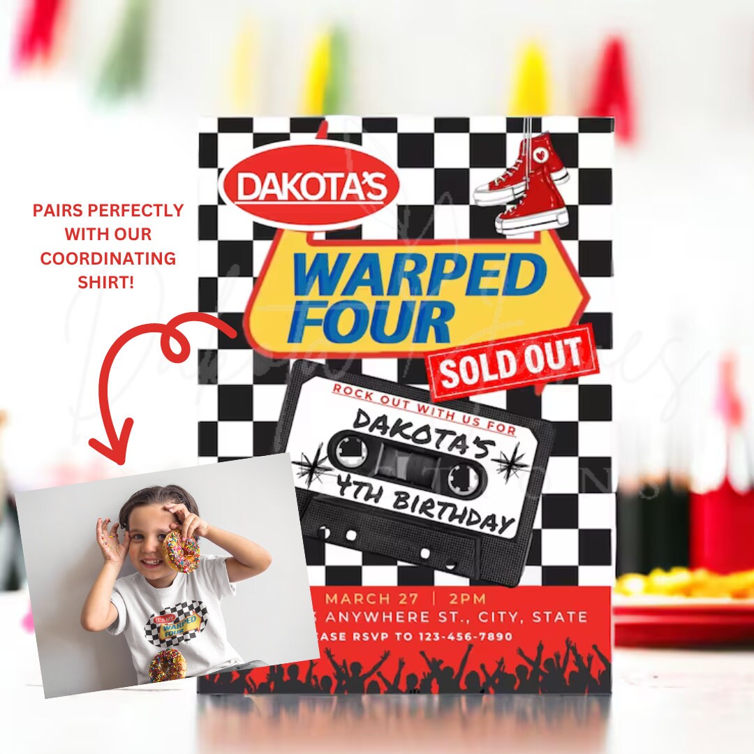 EDITABLE 4th Birthday Party Invitation, Warped Four Birthday Invitation ...